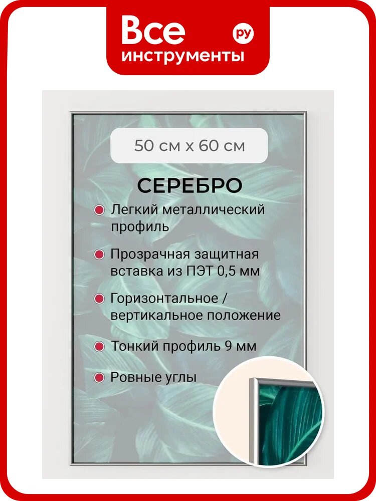 Фоторамка ООО Первое ателье серебристая алюминиевая рамка 50x60 см Niel-2sm-50x60 Niel-2sm-50х60
