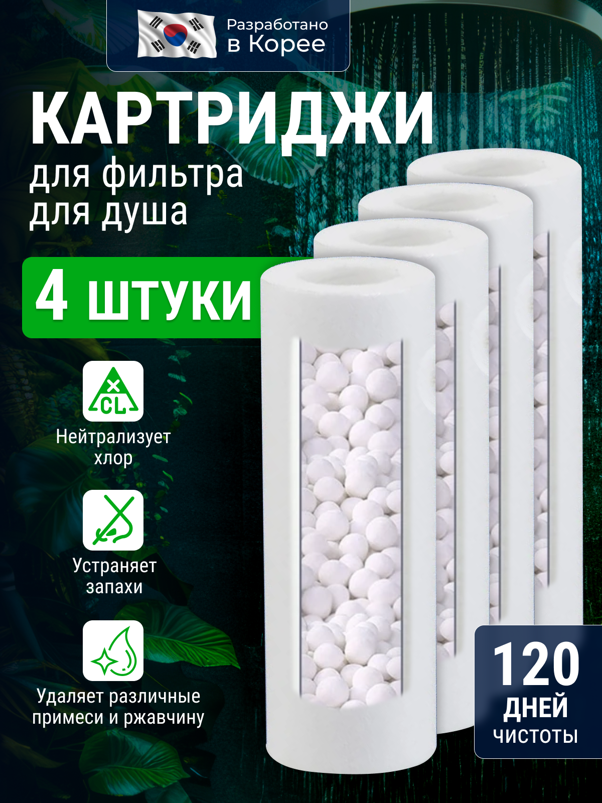 4 Картриджа(для фильтра для душа от хлора накипи и примесей)