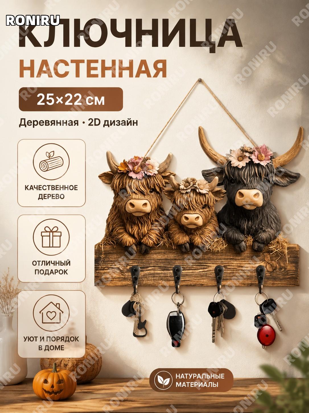 Декоративный ключник подвеска Хэллоуин для двора деревянный 3 шт 25×22 см украшение стены и сада интерьерный декор