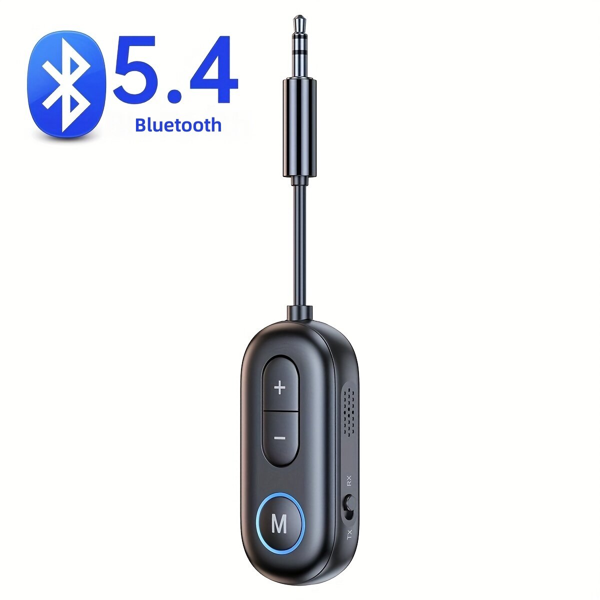 Беспроводной аудио передатчик-приемник Bluetooth 5.4 с микрофоном и разъемом 3.5 мм AUX для автомобилей, наушников, телевизоров, компьютеров и колонок, цвет черный