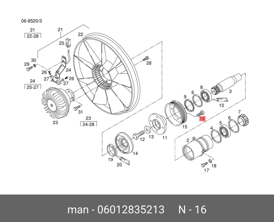 Винт с 6-гранной головкой m10x20-8.8 man (MAN 06012835213)