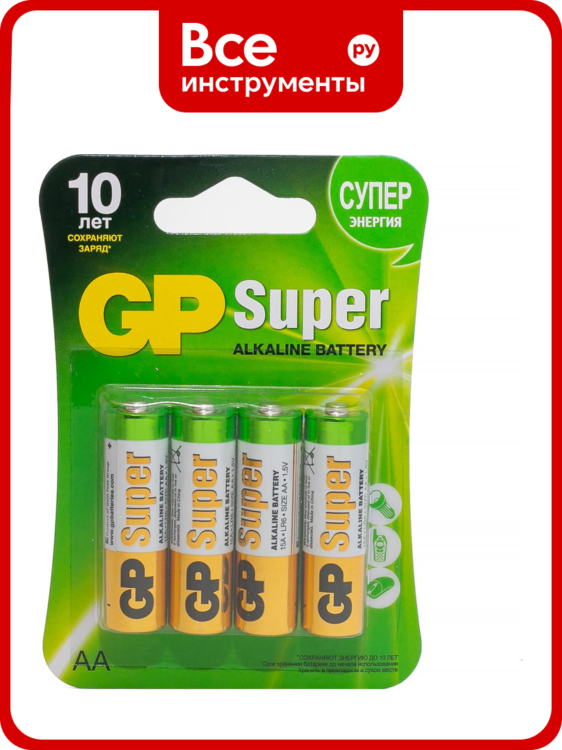 Алкалиновые батарейки GP Super Alkaline G-Tech АA, набор 4 шт. 15AA21-2CRSBC4 16036218 надежной конструкции