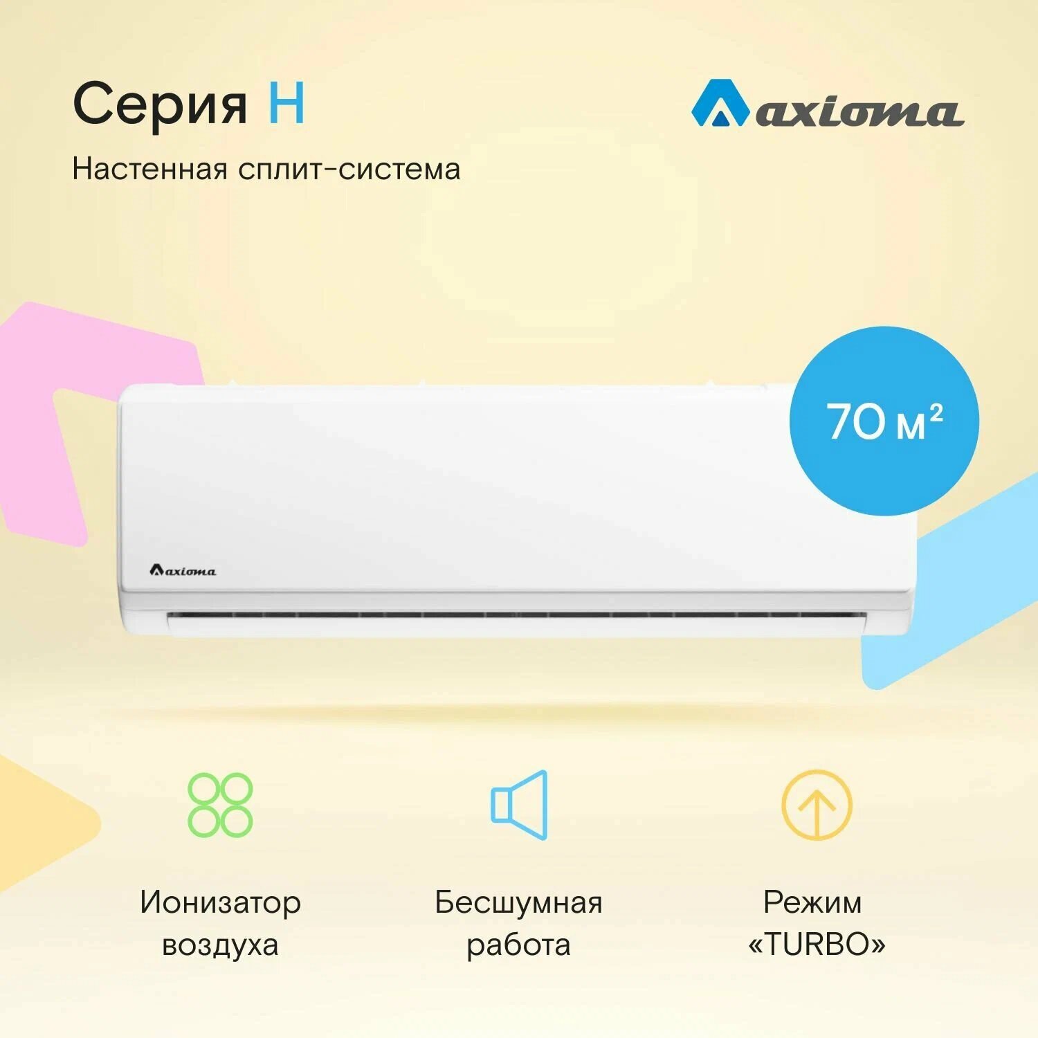 Кондиционер сплит-система Axioma серия H ASX24H1R / ASB24H1R, до 65 м², Wi-Fi Ready, ионизация, R32