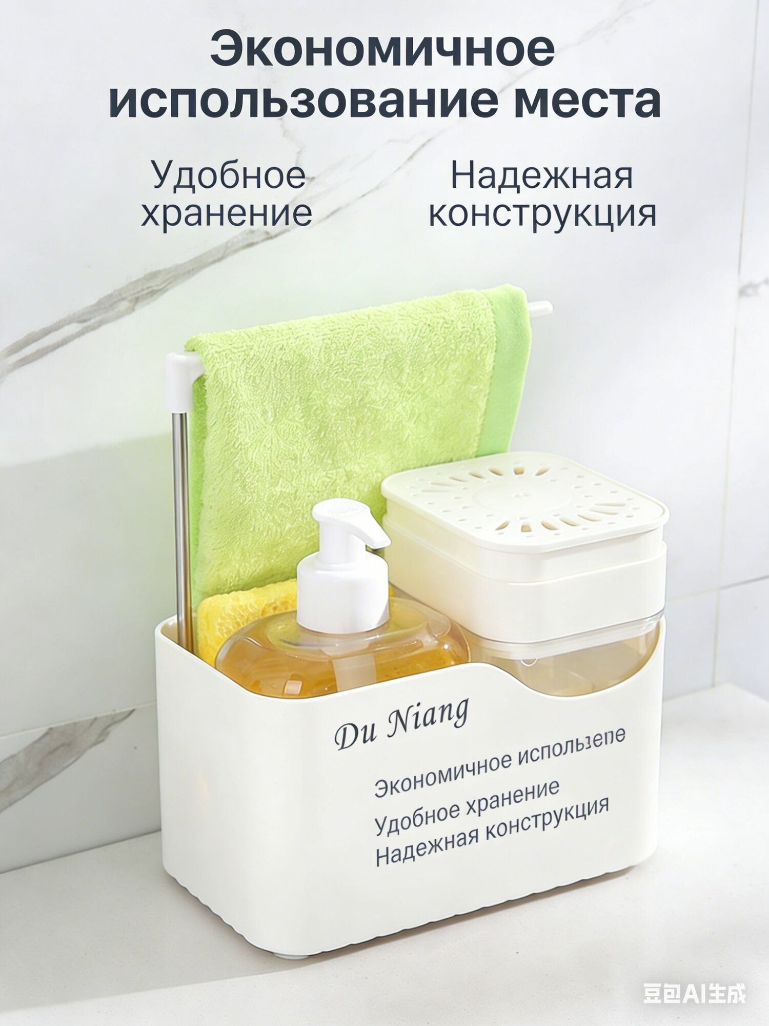 Многофункциональный диспенсер для мыла с полкой полотенец, белый