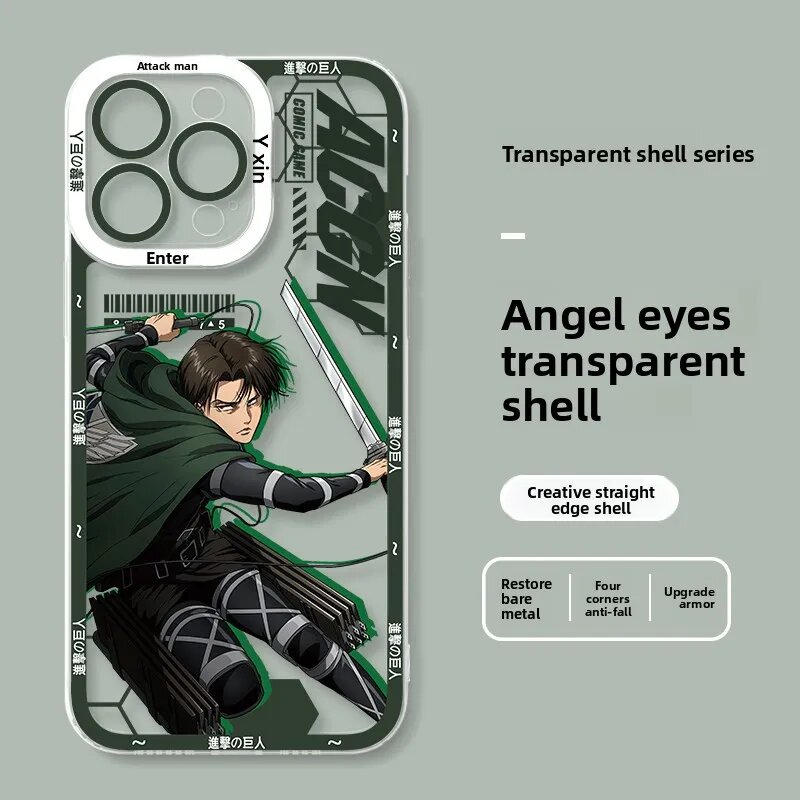 Прозрачный чехол для iPhone 17 Air 16 E 15 14 Plus 13 12 Mini 11 Pro Max с изображением персонажей аниме «Атака Титанов»: Микаса Аккерман, Леви Аккерман