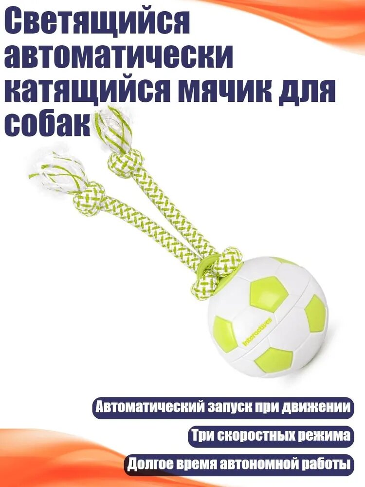Светящийся автоматически катящийся мячик для собак, - Футбол
