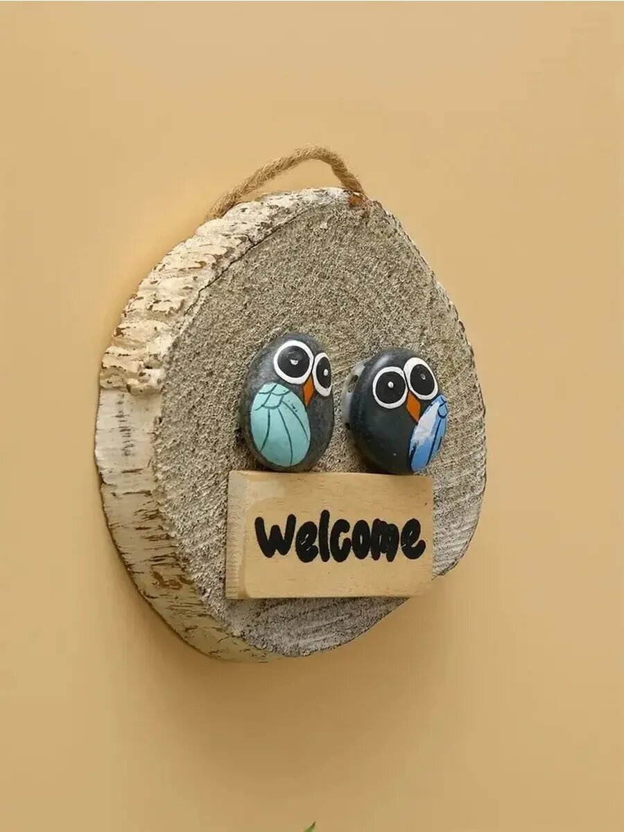 Стильное деревянное панно WELCOME в сером цвете