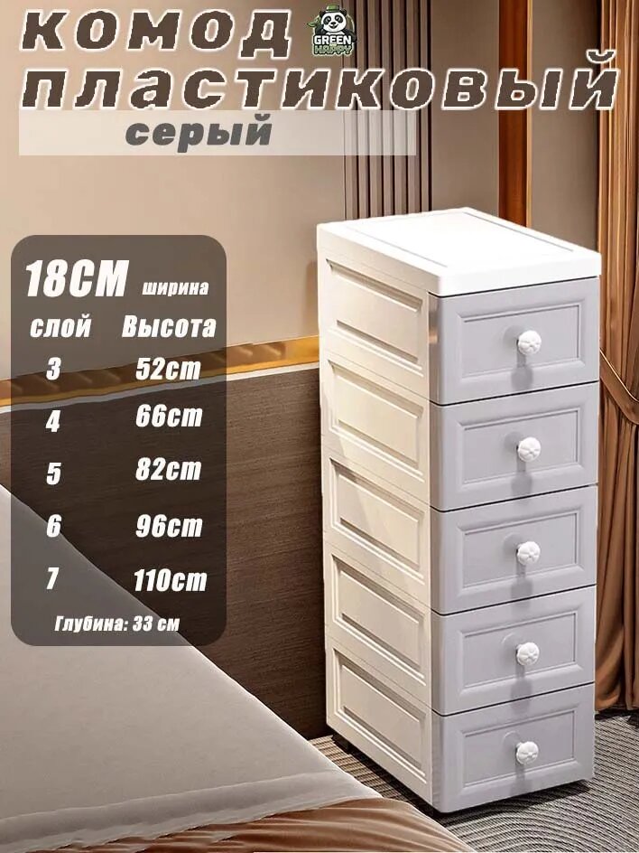 GREEN HAPPY Комод пластиковый серый, 3 ящика, 18x33x52 см, для детской и дома