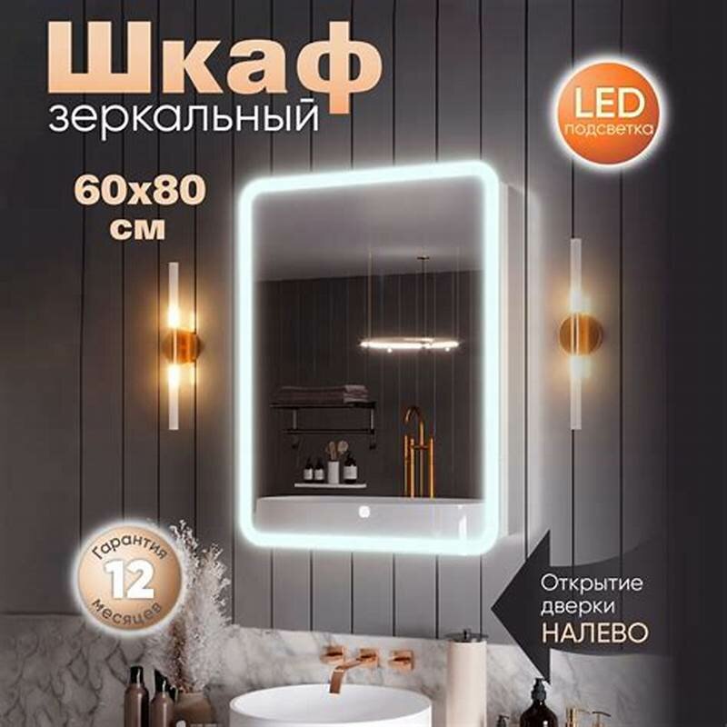 Зеркало-шкаф «Модерн-80», левое, с подсветкой