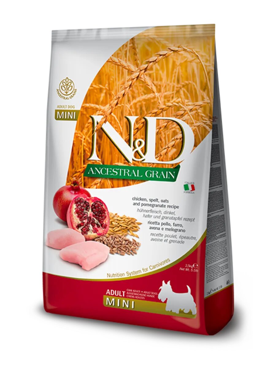 Сухой корм farmina N&D Ancestral Grain (Фармина) для собак мелких пород курица и гранат, 2,5 кг