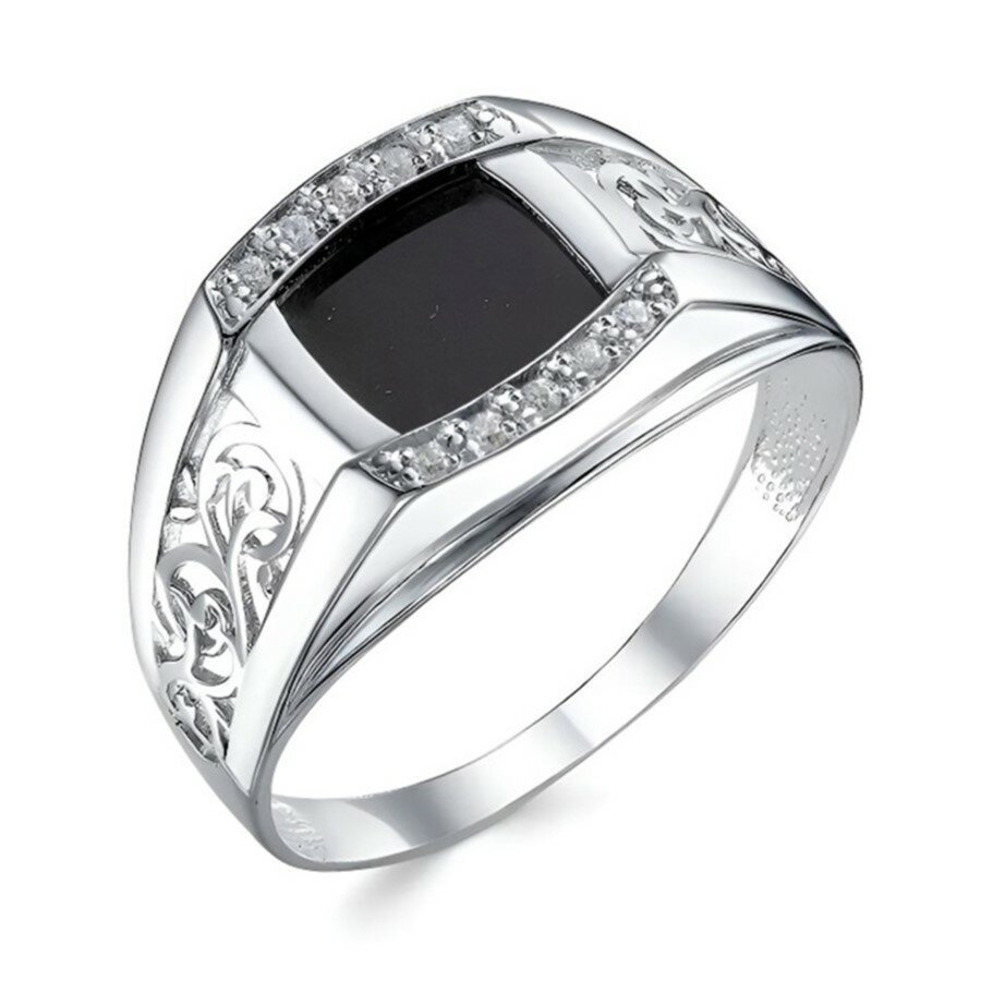 Кольцо, серебро, 925 проба, оникс, фианит