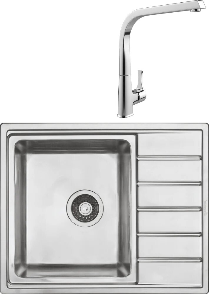 Комплект Мойка Seaman Eco Roma SMR-6150A 61x50, сталь, нержавеющая сталь / Смеситель MEGA Mega MG-SUN03 глянцевый хром