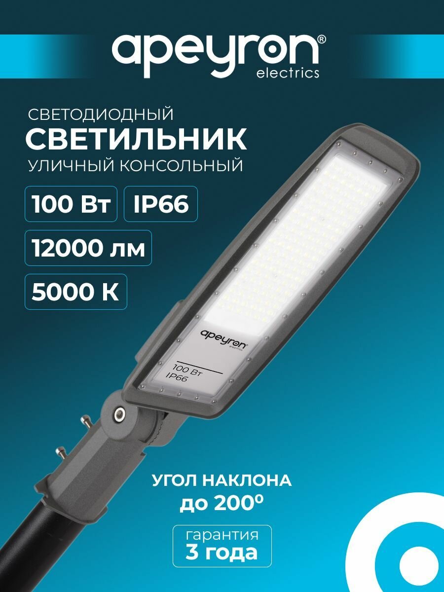 Светильник светодиодный консольный уличный Apeyron 29-11, 100Вт, 5000К, IP66, серый