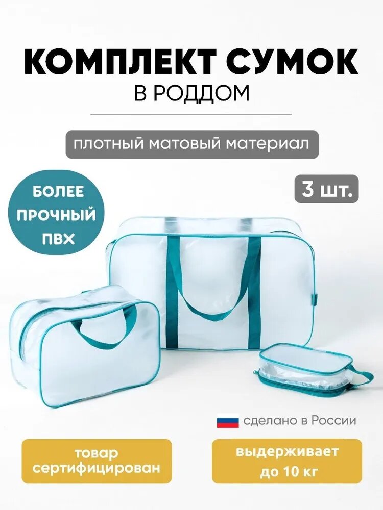 Сумка В роддом матовая для мамы и малыша набор из 3 шт бирюзовый