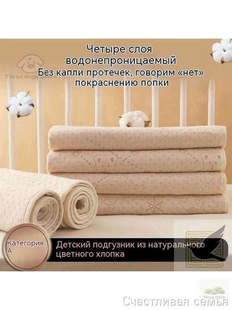 Пеленка текстильная 100 х 150 см, Хлопок, 1 шт Впитывающая непромокаемая многоразовая для новорожденных, лежачих больных