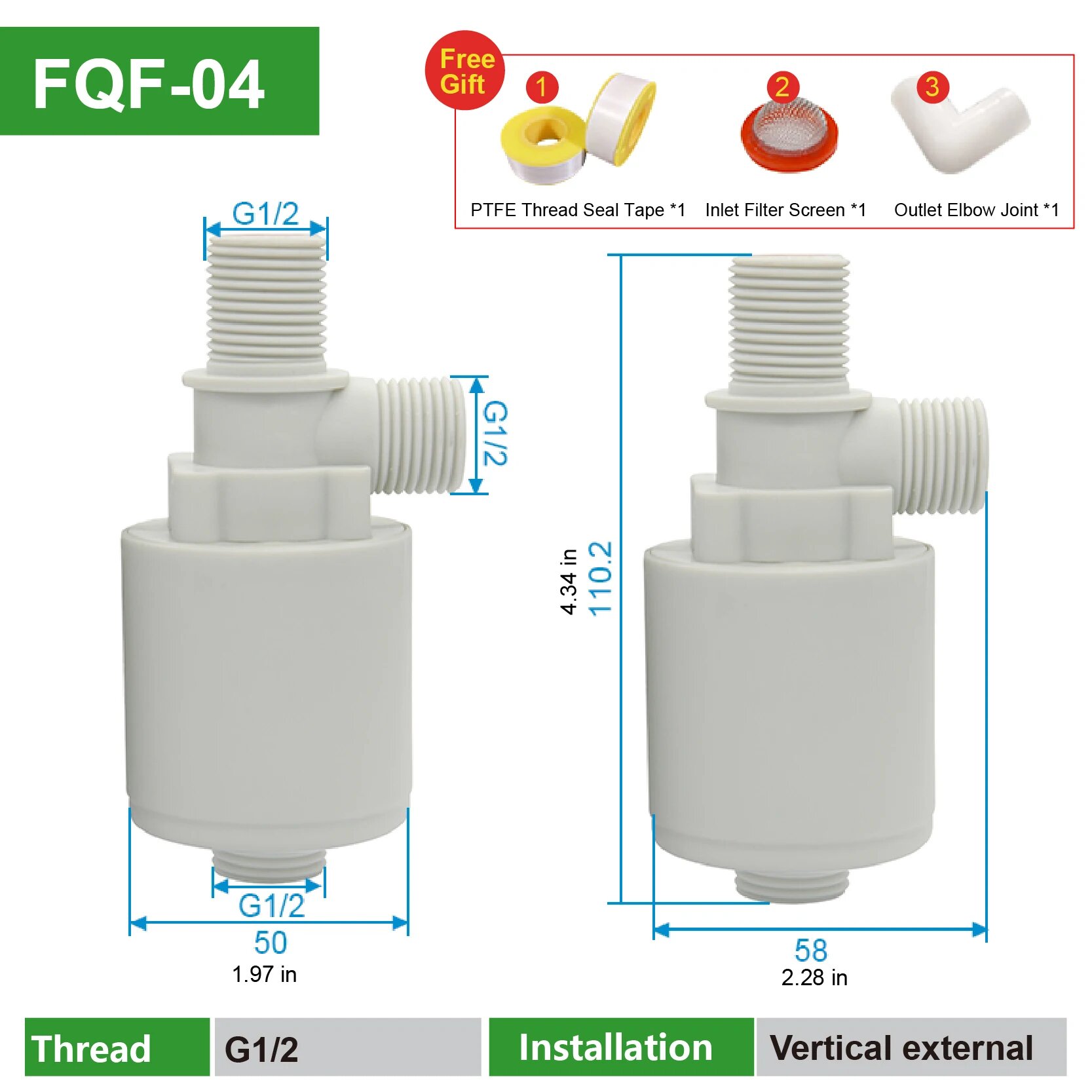 Клапан контроля уровня воды FQF-04 G1/2, нейлон