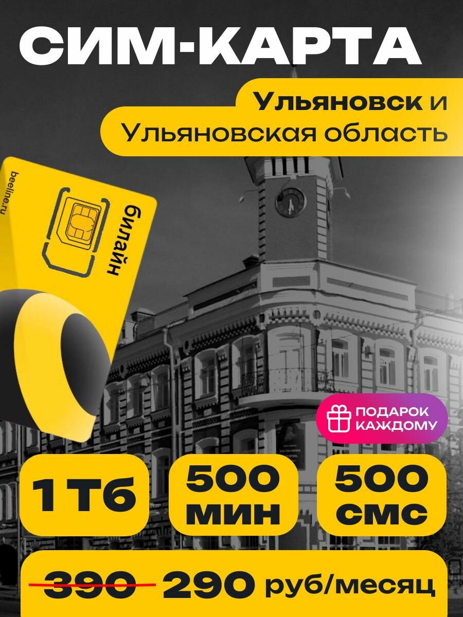 Сим-карта Билайн тариф Эксклюзивный Онлайн Лайт Ульяновская область 1024 Гб + 500 минут за 290 руб.