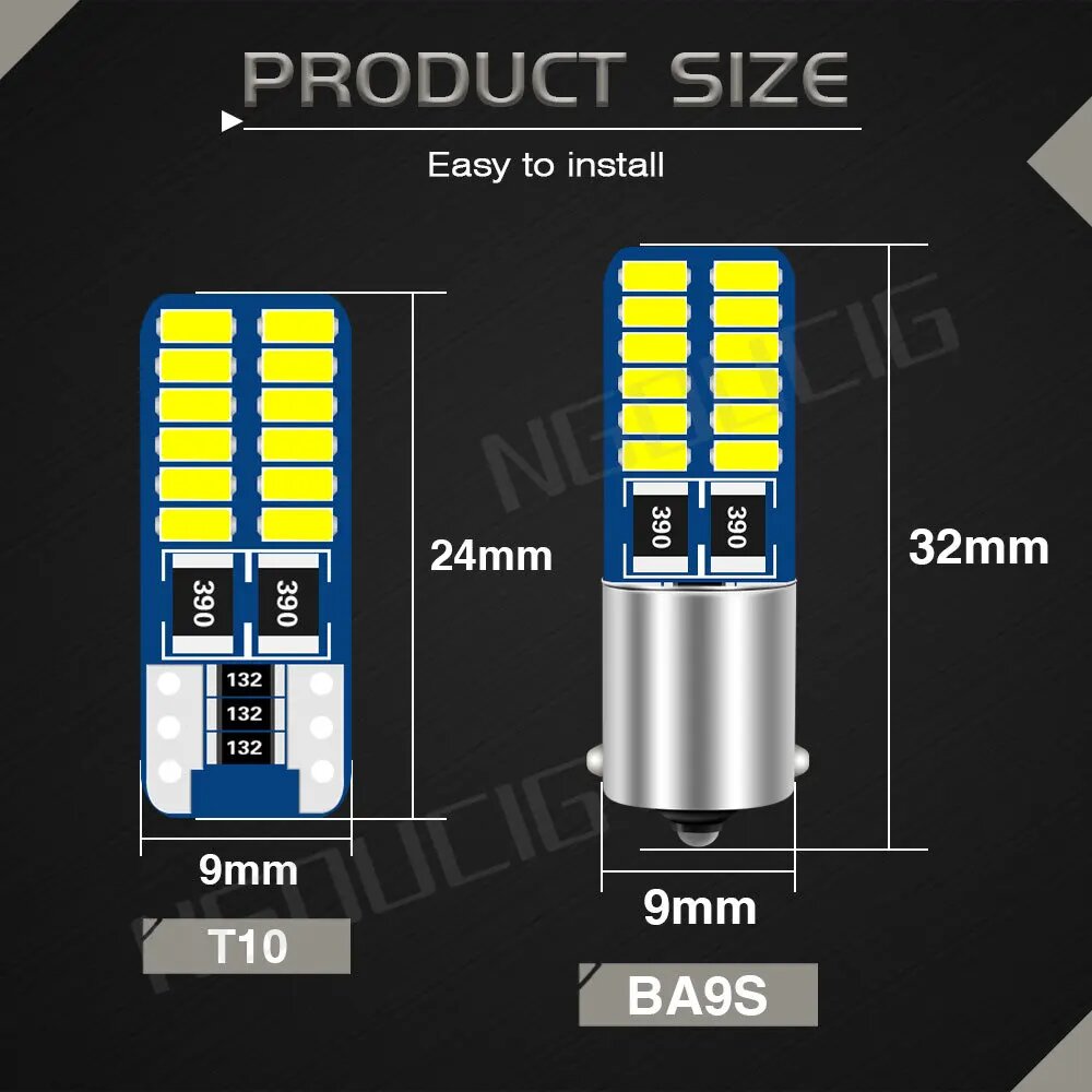 2шт. LED лампы C5W/C10W/T10/BA9S/W5W, 12V, Синий