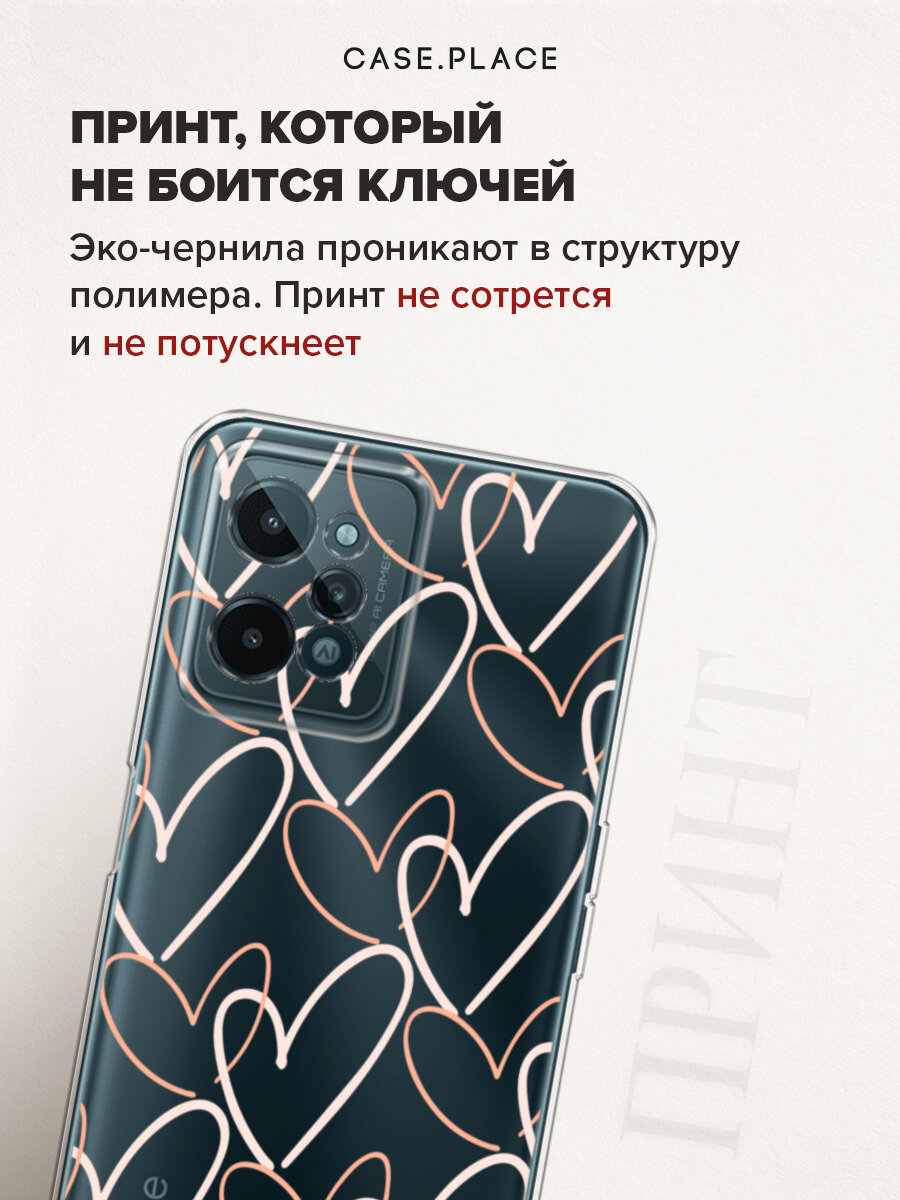 Чехол на Realme C31 / Реалми C31 с принтом "Узор из сердечек", прозрачный — фото 1
