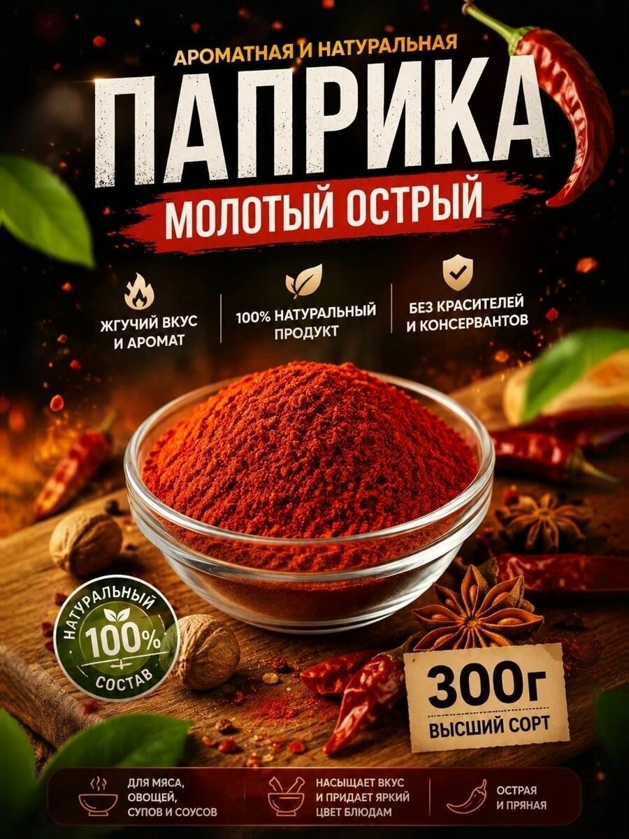 Паприка острая молотая красная индийская в пакетике 300 г