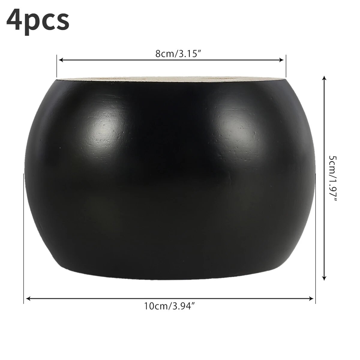 4 шт, однотонные круглые диванные ножки 10 х5 см Черный, black4pcs