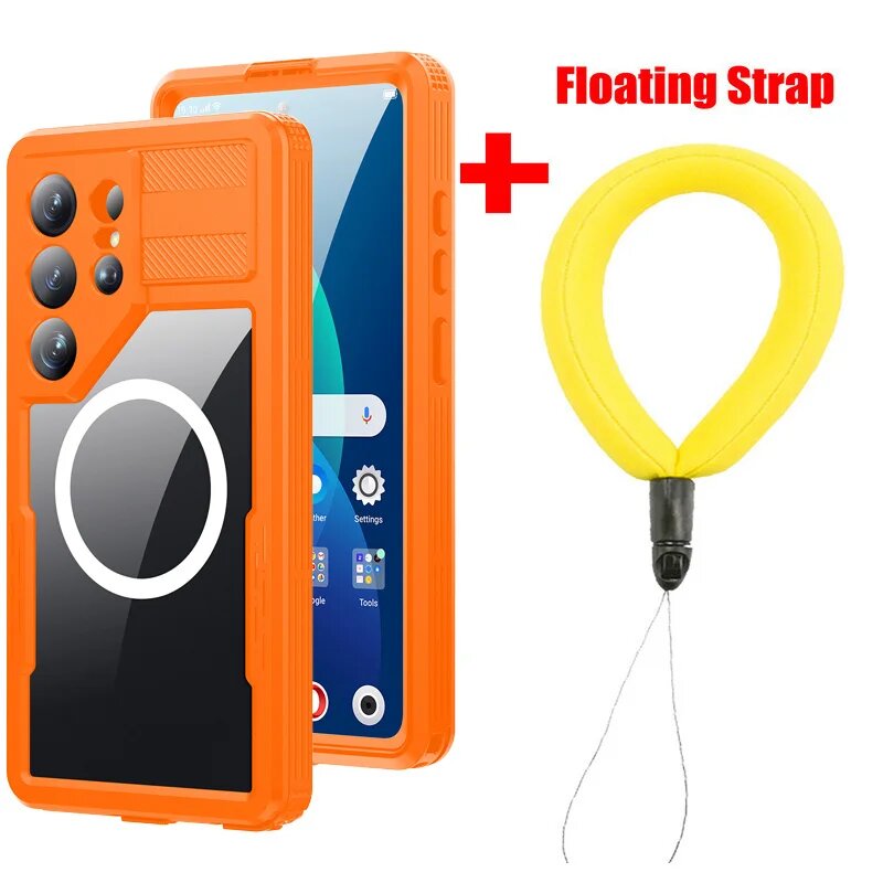 Водонепроницаемый чехол Mars IP68 для Samsung Galaxy S26 S25 Галактика С26 Ультра, Orange with Strap