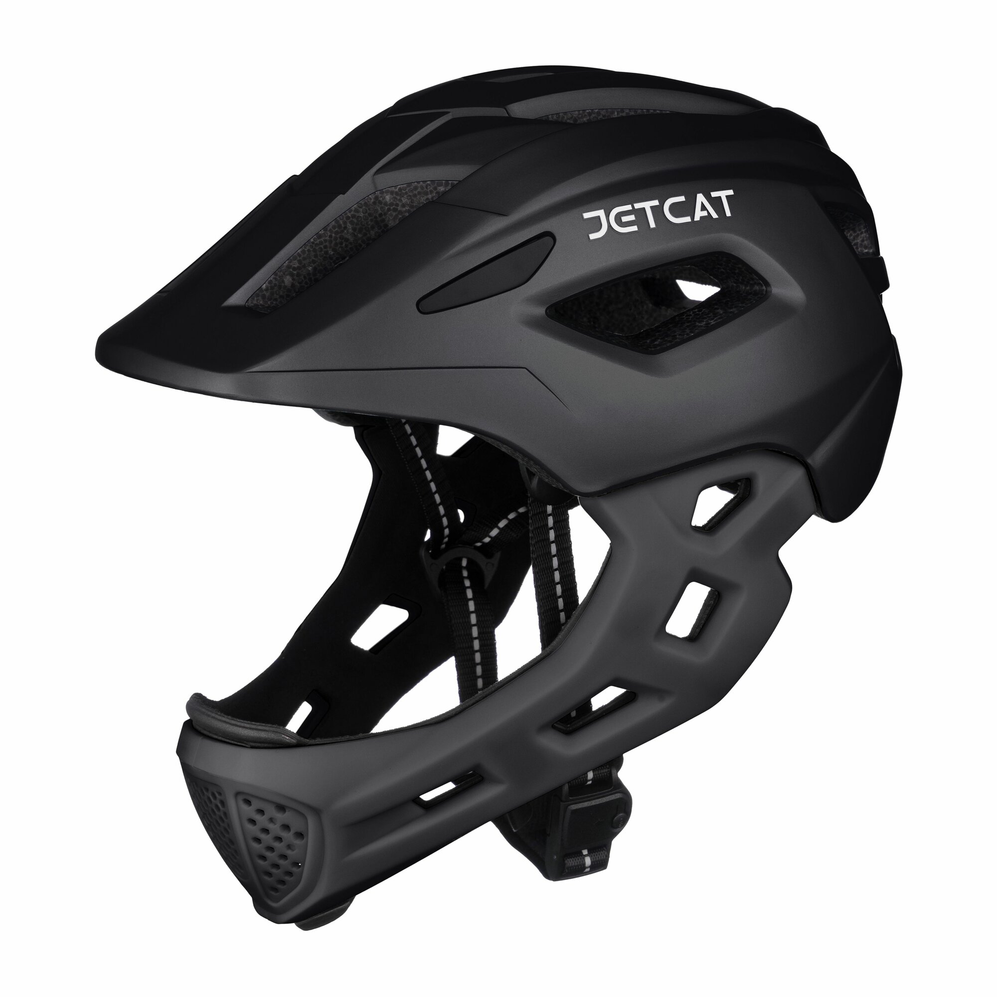 Шлем JETCAT - Start - Black - размер "M/L" (55-58см) защитный велосипедный велошлем детский с защитой подбородка fullface