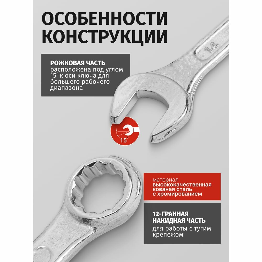 Набор комбинированных ключей Forcekraft18 пр 8-19, 21, 22, 24, 27, 30, 32 мм, в пластиковом держателе FK-5181MP(51487) — фото 1