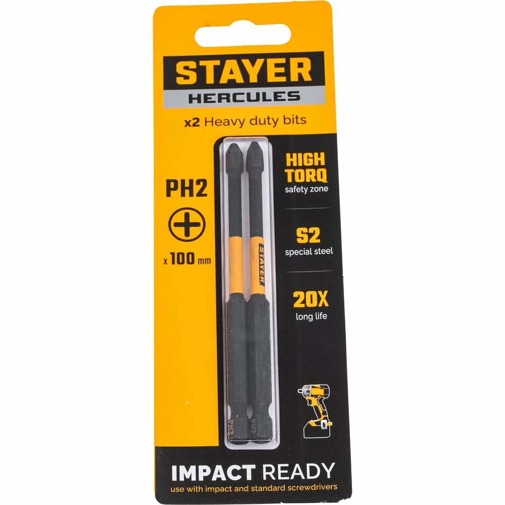 Торсионные биты Stayer PH2, 100 мм, 2 шт HERCULES 26231-2-100-2 — фото 1