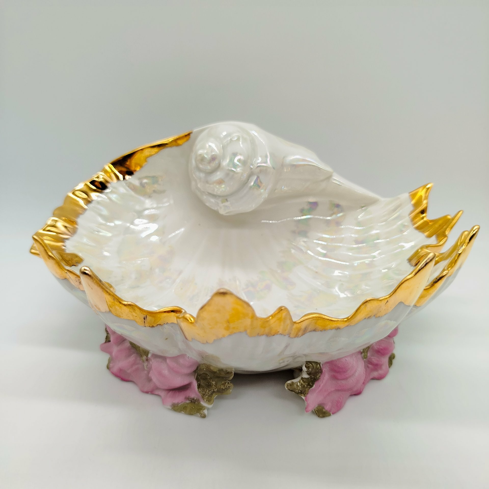 Конфетница "Ракушка", ("Морская раковина"), фарфор, роспись, люстр, золочение