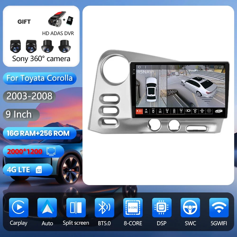 Автомагнитола с поддержкой Android 16, CarPlay, Qualcomm, DSP, мультимедиа для 2K 16G-256G 360 DVR