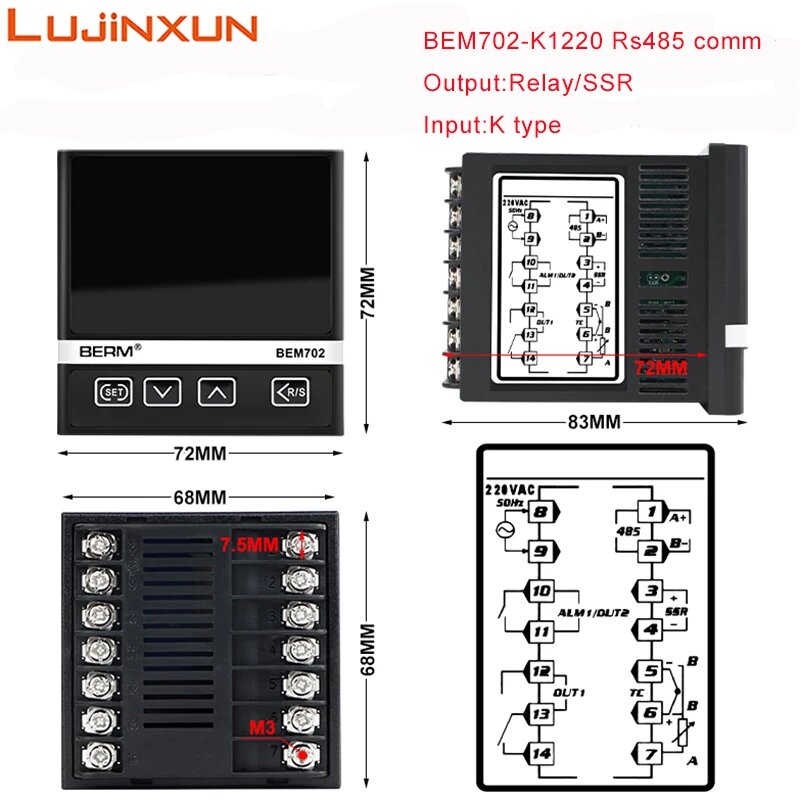 LUJINXUN BEM702-K1220 Rs485 терморегулятор