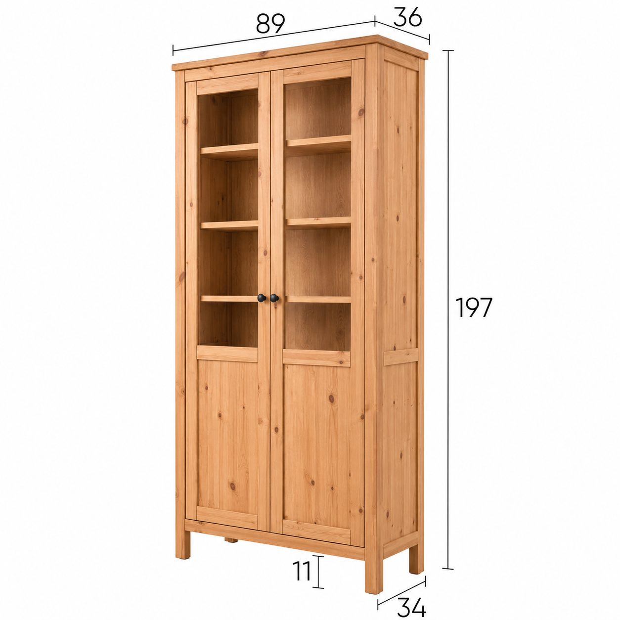 Шкаф витрина HEMNES Кымор с дверями пн/ст, массив сосны, цвет светло-коричневый, (икеа)