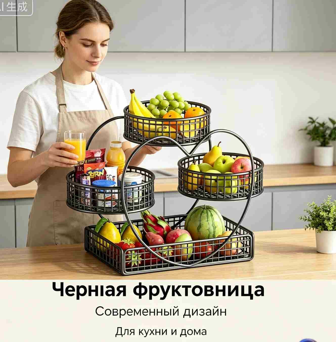 Металлическая подставка для фруктов, четырехслойная конструкция, устойчивая и не деформируемая