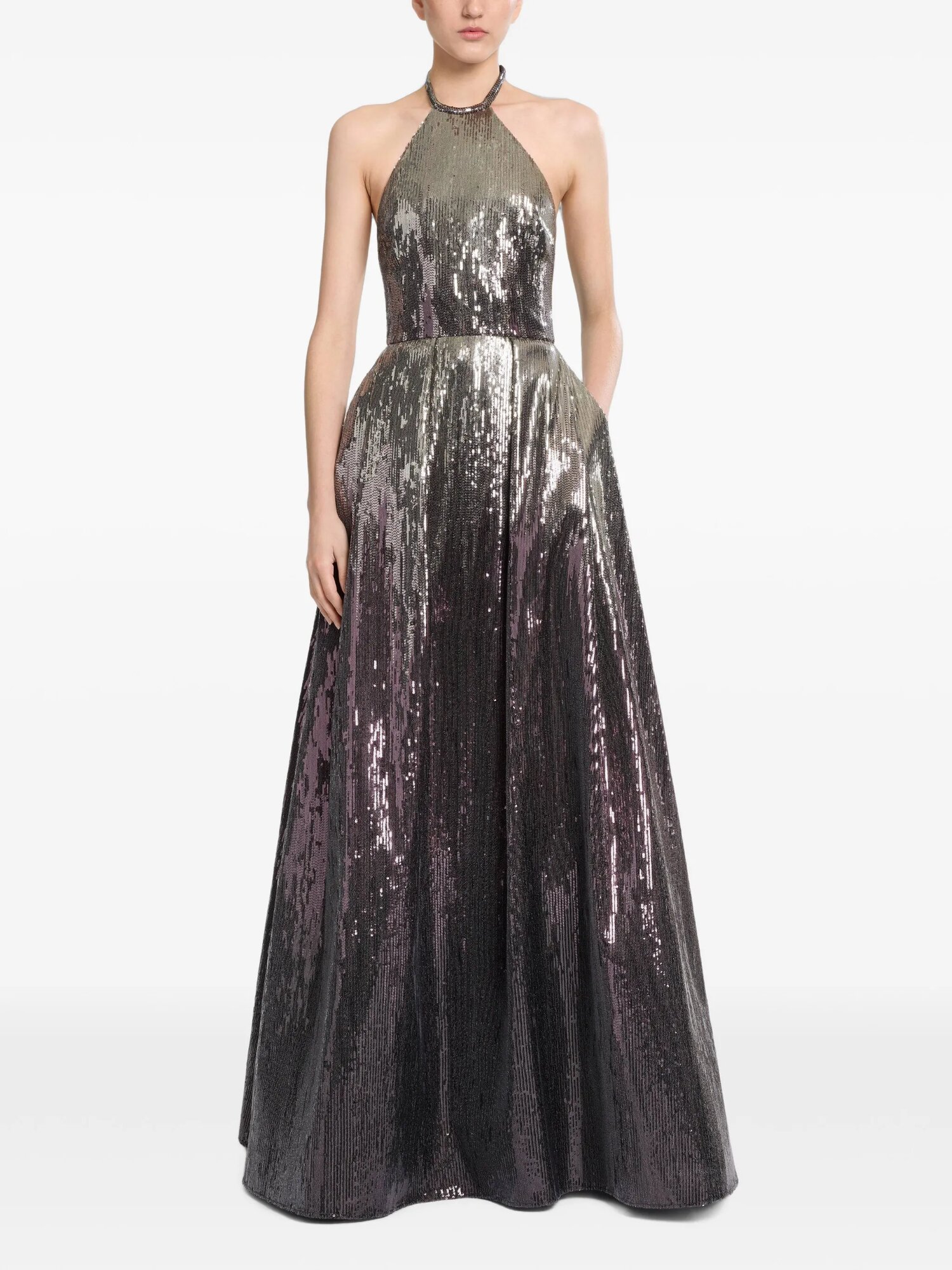 Платье Elie Saab Halterneck gradient-sequin gown, размер 46, серебристый — фото 1