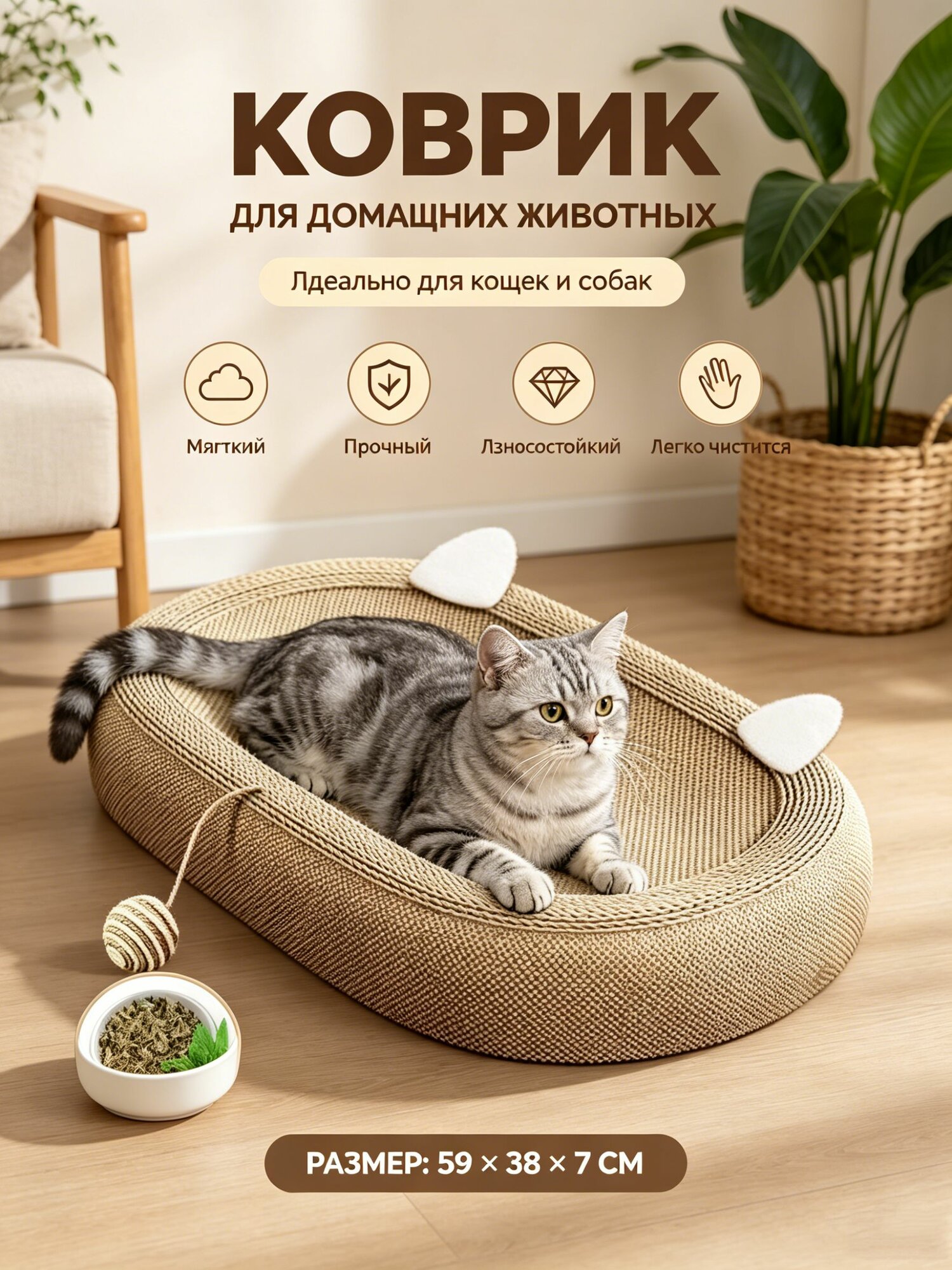 Сизалевая доска-когтеточка и лежанка для кошек в одном изделии, очень большая доска для заточки когтей, износостойкая, устойчивая к царапинам, не осыпается, чаша для заточки когтей, игрушка для кошек.