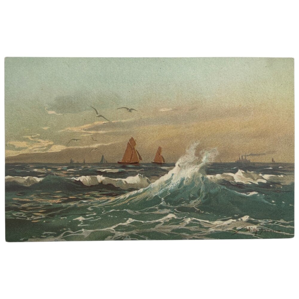 Почтовая открытка "Бурное море на рассвете" 1900-1915 гг. Германская Империя