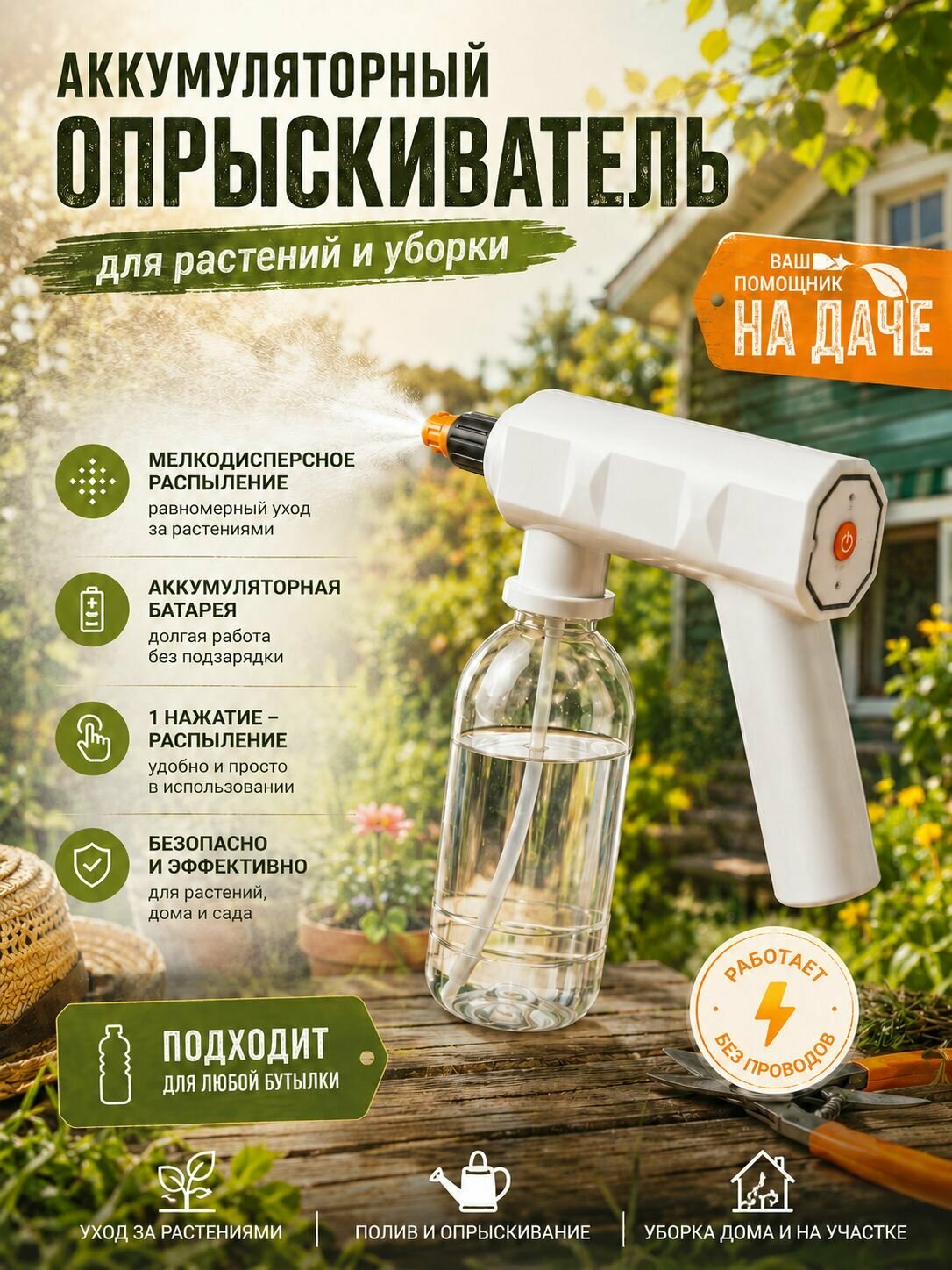 Опрыскиватель садовый аккумуляторный триггер распрыскиватель