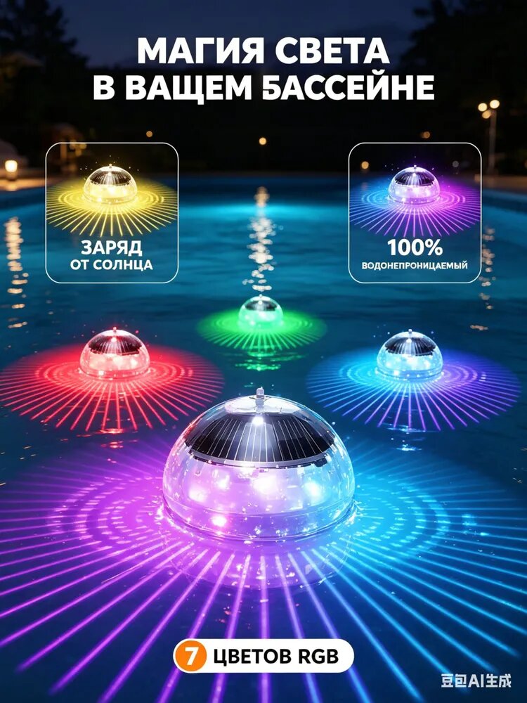 Светильник для бассейна плавающий на солнечной батарее, RGB подсветка для пруда и фонтана - водонепроницаемый декоративный шар, садовый ночник для улицы