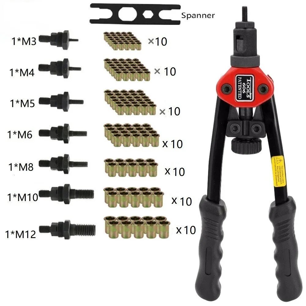 Ручной заклепочник Riveter Gun Tool сменная вставка M3-M12 78PCS