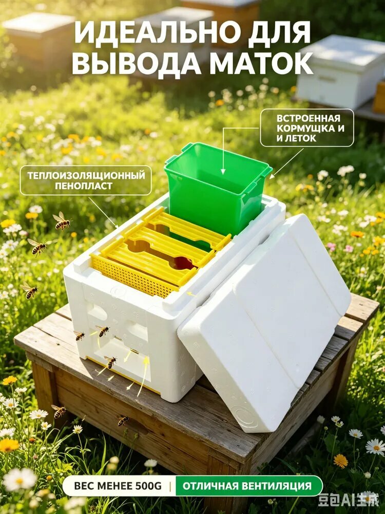 Микронуклеус для вывода маток, пенопластовые ульи для разведения пчел и опыления - мини-улей из пенополистирола с кормушкой и рамками, инвентарь для пасеки и пчеловодства