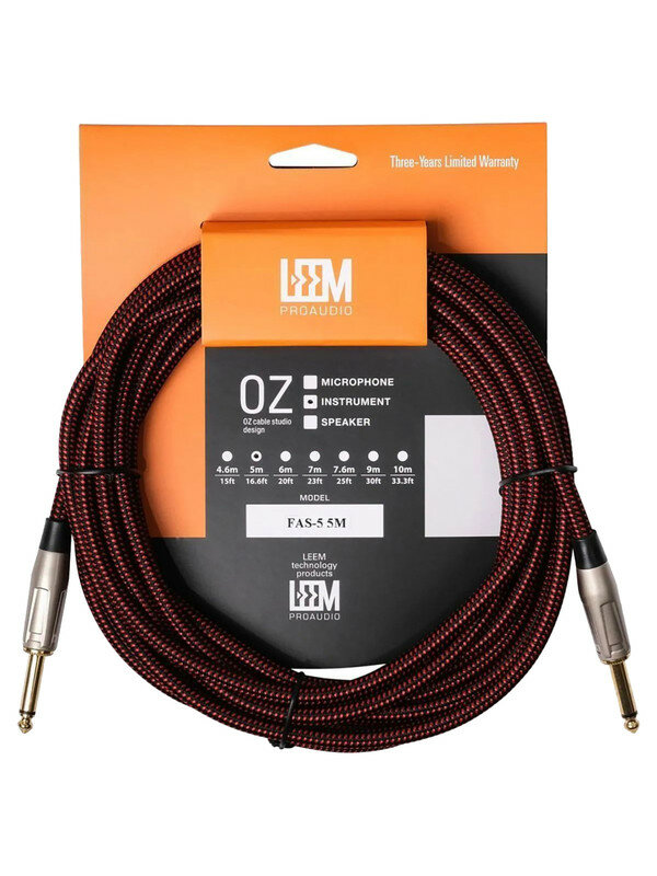 Кабель аудио 1xJack - 1xJack Leem FAS-5 BK/RD 5.0m