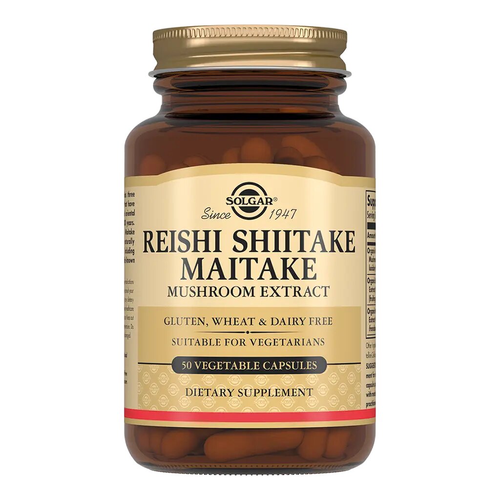 Solgar Экстракт грибов Рейши, Шиитаке и Мейтаке / Reishi Shiitake Maitake Mushroom Extract Vegetable Capsules капсулы массой 505 мг 50 шт