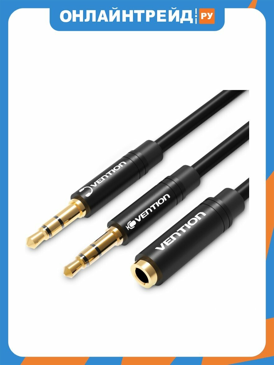 Переходник-разветвитель Vention гибкий Jack 3.5 mm F 4 pin/Jack 3.5 mm M x 2 - 1м