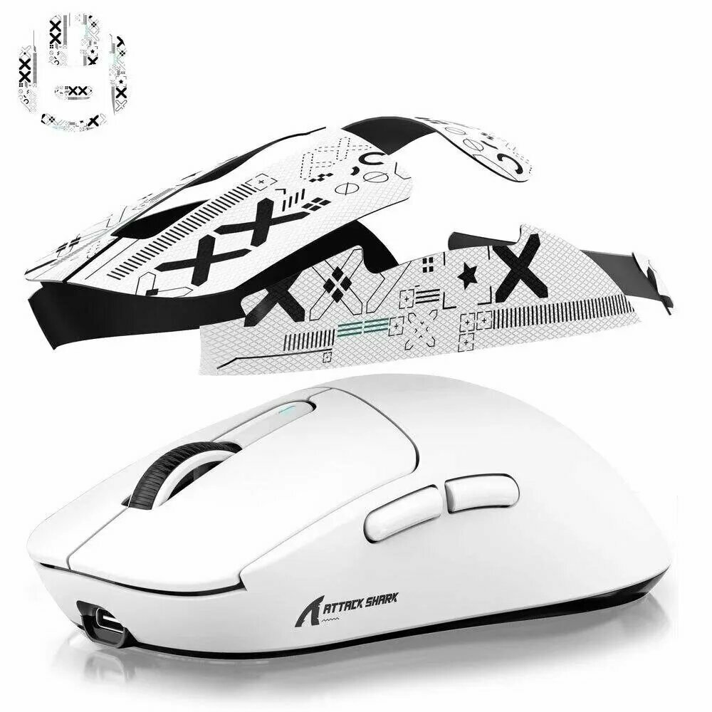 Игровая мышь Attack Shark X3 PAW3395, белая, беспроводная, в комплекте грипсы
