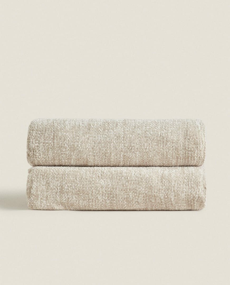 Покрывало ZARA HOME толстый шенилловый плед, теплый бежевый, 140x190 см 2301/004/707-16