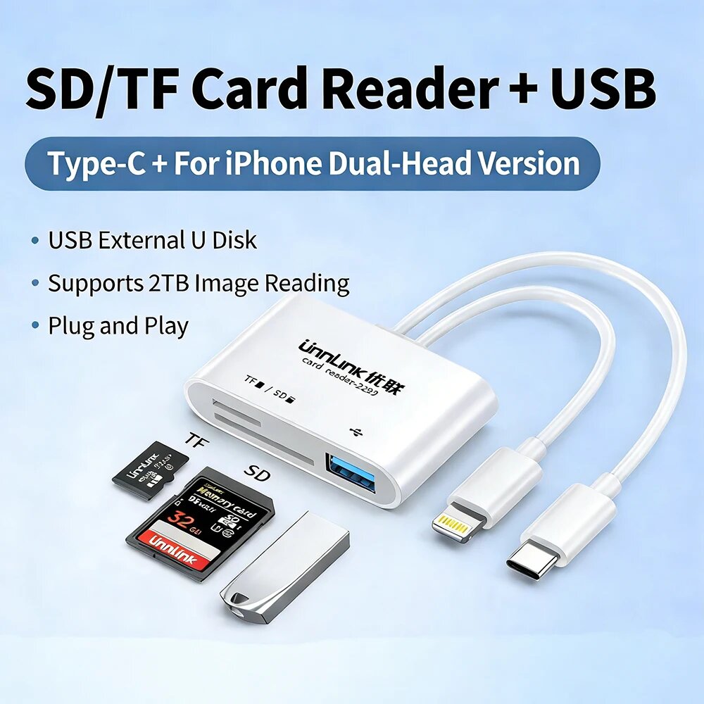 Кардридер Unnlink 2 в 1 USB-C 3-in-1 Card reader