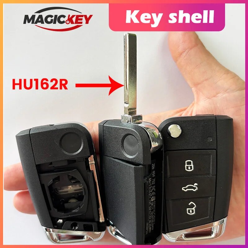 Корпус для ключа MAGICKEY 2G6959752D для Volkswagen VW Golf Polo T-CROSS 2018-2022, Skoda, Seat Hu162R, 3 кнопки, бесключевой доступ