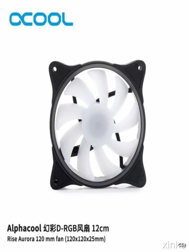 Вентилятор Alphacool Rise Aurora 120 mm D-RGB с 9 лопастями и RGB-светом, 12x12x2.5 см, белый для ПК