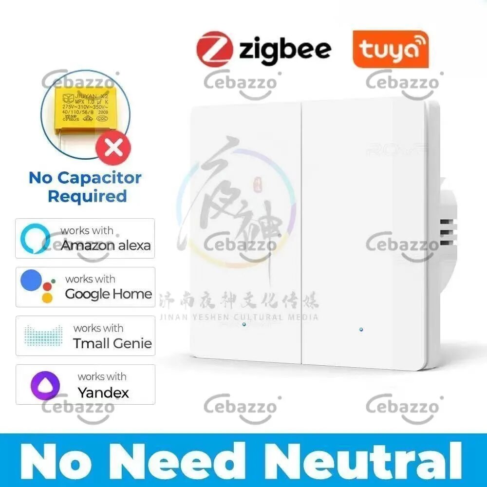 Умный выключатель Tuya Zigbee с настенным ключом, без нулевой линии, с одной прямой линией, умный выключатель с Alice, Wi-Fi